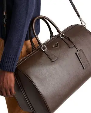 Prada Saffiano Leather Travel Bag - Brown
