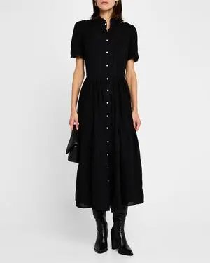 Polo Ralph Lauren Pleated Lace-Trim Cotton Voile Midi Dress - Polo Black |  Editorialist