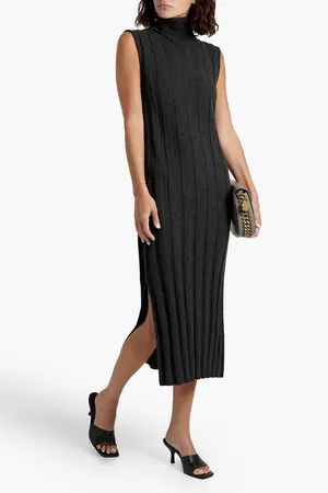 Autumn Cashmere Ribbed Cashmere Turtleneck Midi Dress