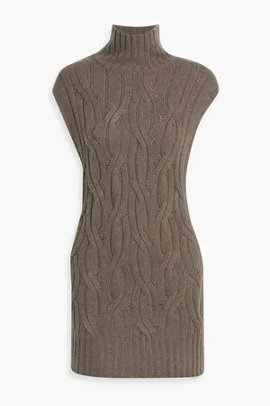 Autumn Cashmere Cable-knit And Ribbed-knit Turtleneck Tunic
