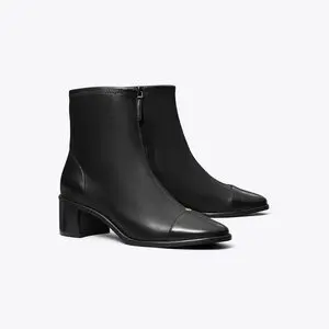 Tory Burch Cap-toe Low Heel Ankle Boots - Perfect Black/perfect Black
