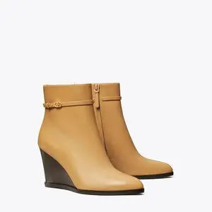 Tory Burch Double T Buckle Wedge Boots - Ginger Shortbread