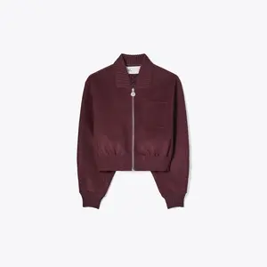 Tory Burch Reversible Wool Bomber Jacket - Burgundy T-monogram Jqd