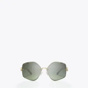 Tory Burch Miller Metal Geometric Sunglasses - Shiny Gold/dark Green