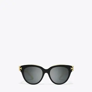Tory Burch Eleanor Round Sunglasses - Black/ivory/dark Grey Solid