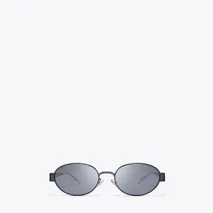 Tory Burch Miller Metal Oval Sunglasses - Navy/dark Grey Flash