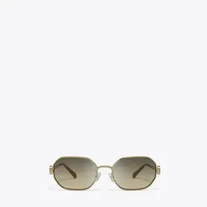 Tory Burch Miller Metal Oval Sunglasses - Shiny Gold/dark Brown