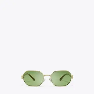 Tory Burch Tory Burch Miller Metal Oval Sunglasses Shiny Light Gold/light Green