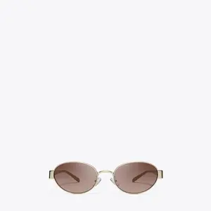 Tory Burch Miller Metal Oval Sunglasses - Shiny Light Gold/light Pink Gradient Mirror