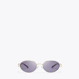 Tory Burch Miller Metal Oval Sunglasses - Shiny Light Gold/purple