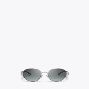 Tory Burch Miller Metal Oval Sunglasses - Silver/grey Gradient