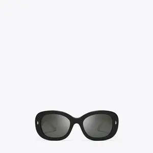 Tory Burch Miller Oval Sunglasses - Black/ivory/dark Grey Solid