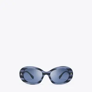 Tory Burch Miller Oval Sunglasses - Blue Stripe/dark Blue