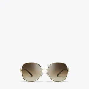 Tory Burch Miller Metal Round Sunglasses - Shiny Light Gold/brown Gradient
