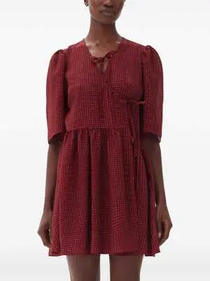 GANNI Gingham-print Mini Wrap Dress