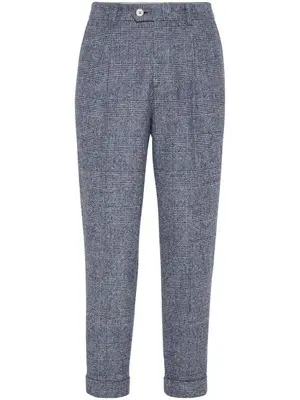 Brunello Cucinelli Prince Of Wales-check Pleated Trousers - Blue