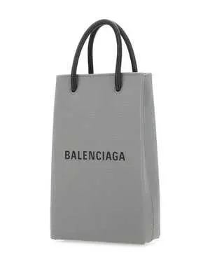Balenciaga Logo-print Leather Phone Case - Grey
