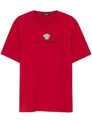 Versace Embroidered Cotton-jersey T-shirt - Red
