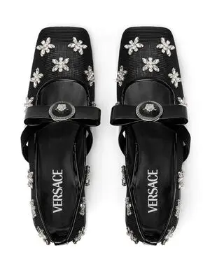Versace Ribbon Crystal-embellished Ballerinas