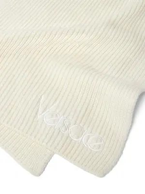 Versace Logo Ribbed Scarf - White