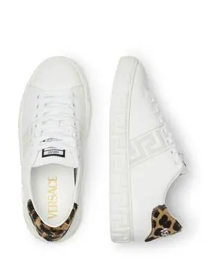Versace Greca Leopard-embroidered Sneakers - White