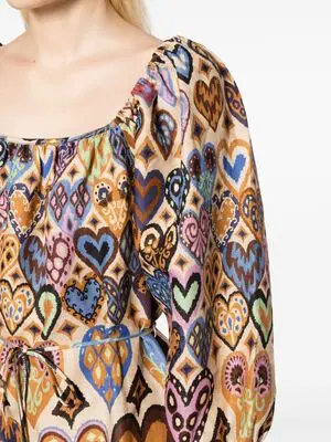 Farm Rio Heart Print Linen Dress