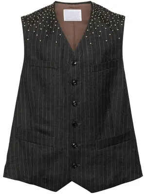 Kolor Stud-embellished Striped Waistcoat
