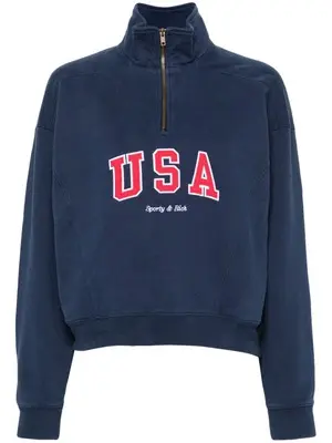 Sporty & Rich Embroidered Half-zip Sweatshirt