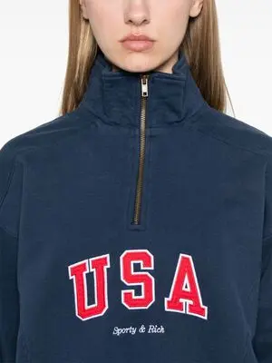 Sporty & Rich Embroidered Half-zip Sweatshirt
