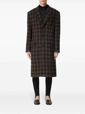 Versace Tweed Single-breasted Coat - Brown