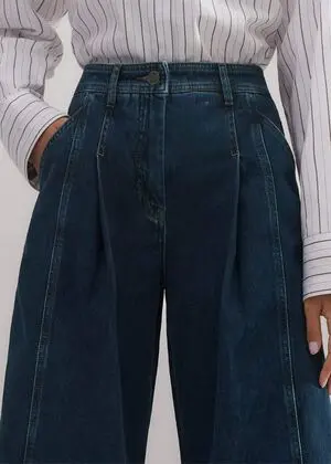 ME+EM Soft Denim Pleated Pant - Mid Wash