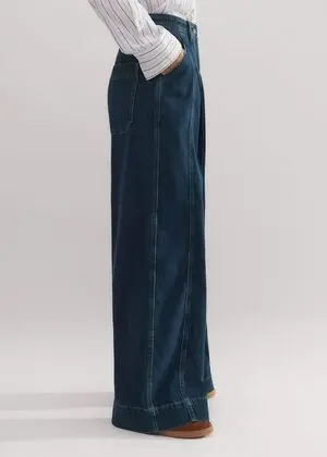 ME+EM Soft Denim Pleated Pant - Mid Wash
