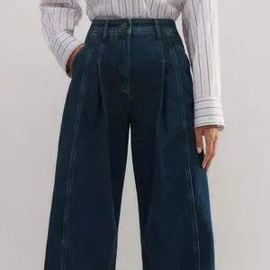 ME+EM Soft Denim Pleated Pant - Mid Wash