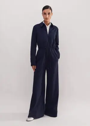 ME+EM Travel Tailoring Pinstripe Cargo Jumpsuit - Navy/white