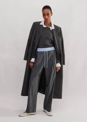 ME+EM Pinstripe Tapered Track Pant - Grey/chambray