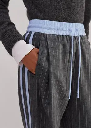 ME+EM Pinstripe Tapered Track Pant - Grey/chambray