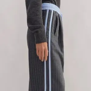 ME+EM Pinstripe Tapered Track Pant - Grey/chambray
