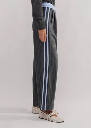 ME+EM Pinstripe Tapered Track Pant - Grey/chambray