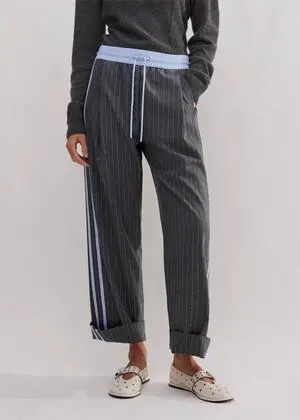 ME+EM Pinstripe Tapered Track Pant - Grey/chambray