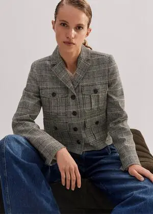 ME+EM Wool-blend Check Short Jacket - Brown/cream/black