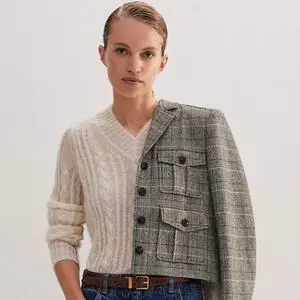 ME+EM Wool-blend Check Short Jacket - Brown/cream/black
