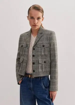 ME+EM Wool-blend Check Short Jacket - Brown/cream/black