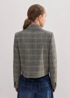 ME+EM Wool-blend Check Short Jacket - Brown/cream/black