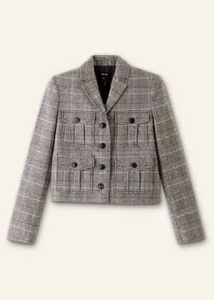 ME+EM Wool-blend Check Short Jacket - Brown/cream/black