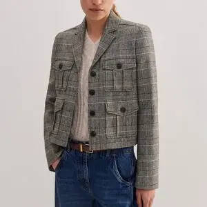 ME+EM Wool-blend Check Short Jacket - Brown/cream/black