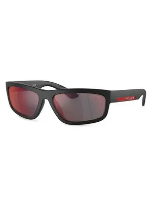 Prada Ps 05zs 59mm Rectangular Sunglasses - Black Rubber Red Mirror