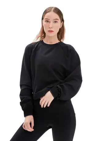 REBODY City Zip Crop Crewneck Sweatshirt - Black
