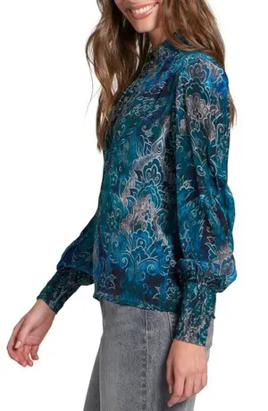 APNY Puff Sleeve Button Front Top