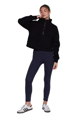 REBODY Fleece Crop Half Zip Sweatshirt - Black