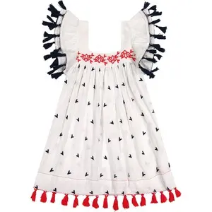 MER ST. BARTH Serena Tassel Dress - Red White Navy Embroidery